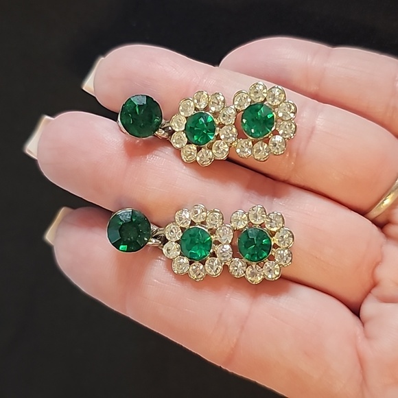 Jewelry | Vintage Faux Emerald And Diamond Clip Earrings2 | Poshmark
